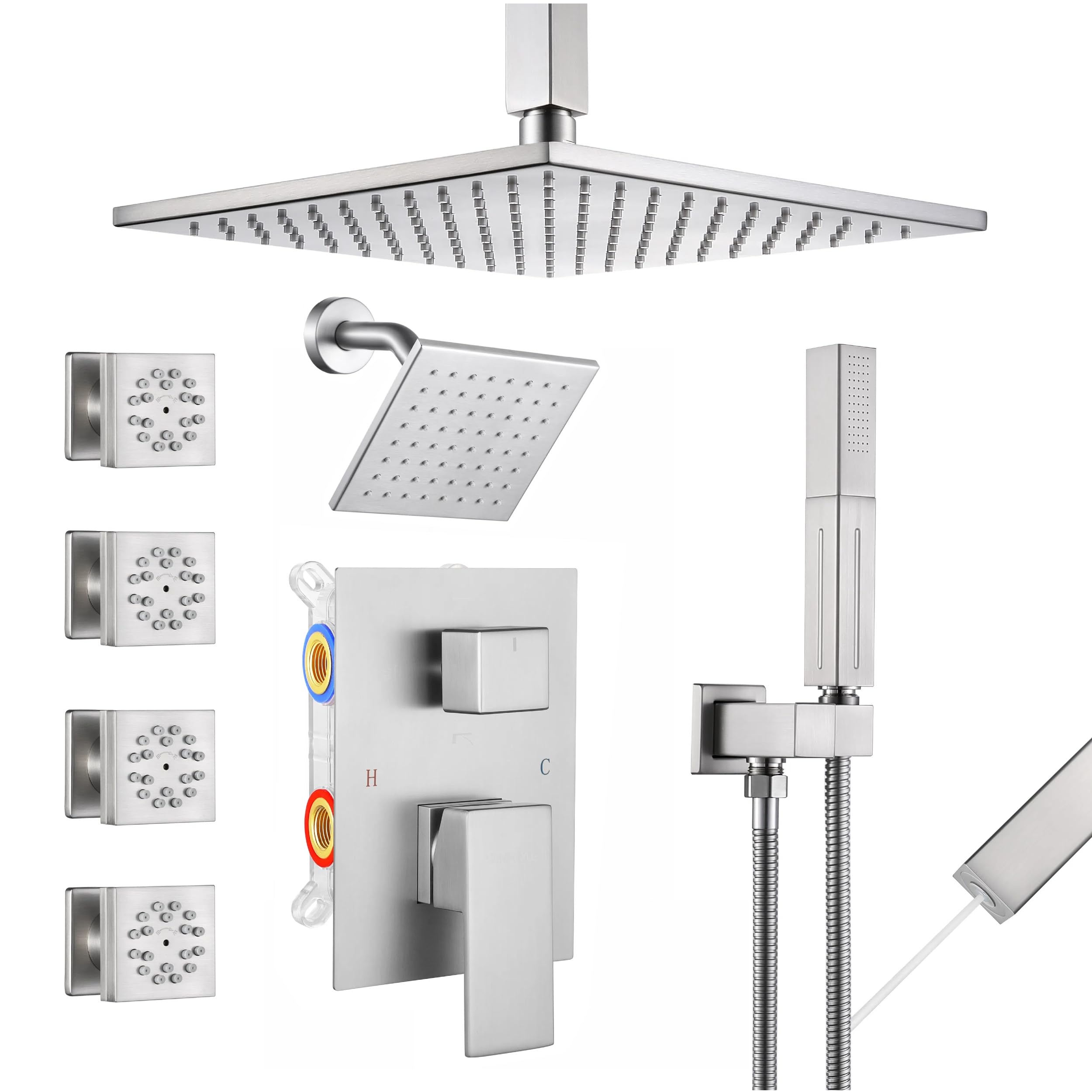 Snapklik.com : VANFOXLE Shower Faucet Set Brushed Nickel Shower System,Four Modes Shower Faucet