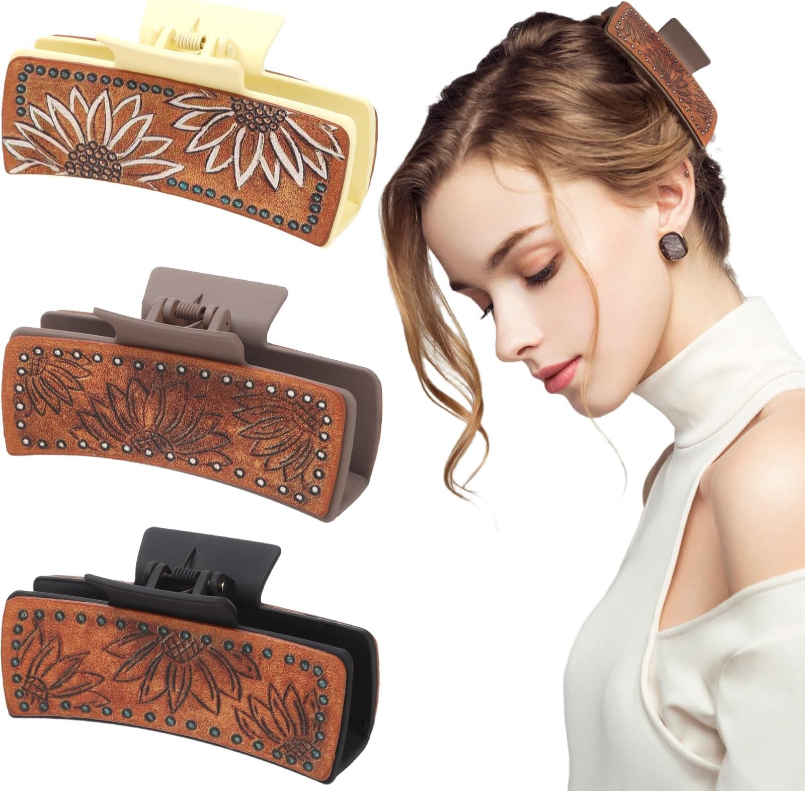 Amazon.com: 4Pcs Western Hair Clips for Women, Large Cowhide Pattern ...