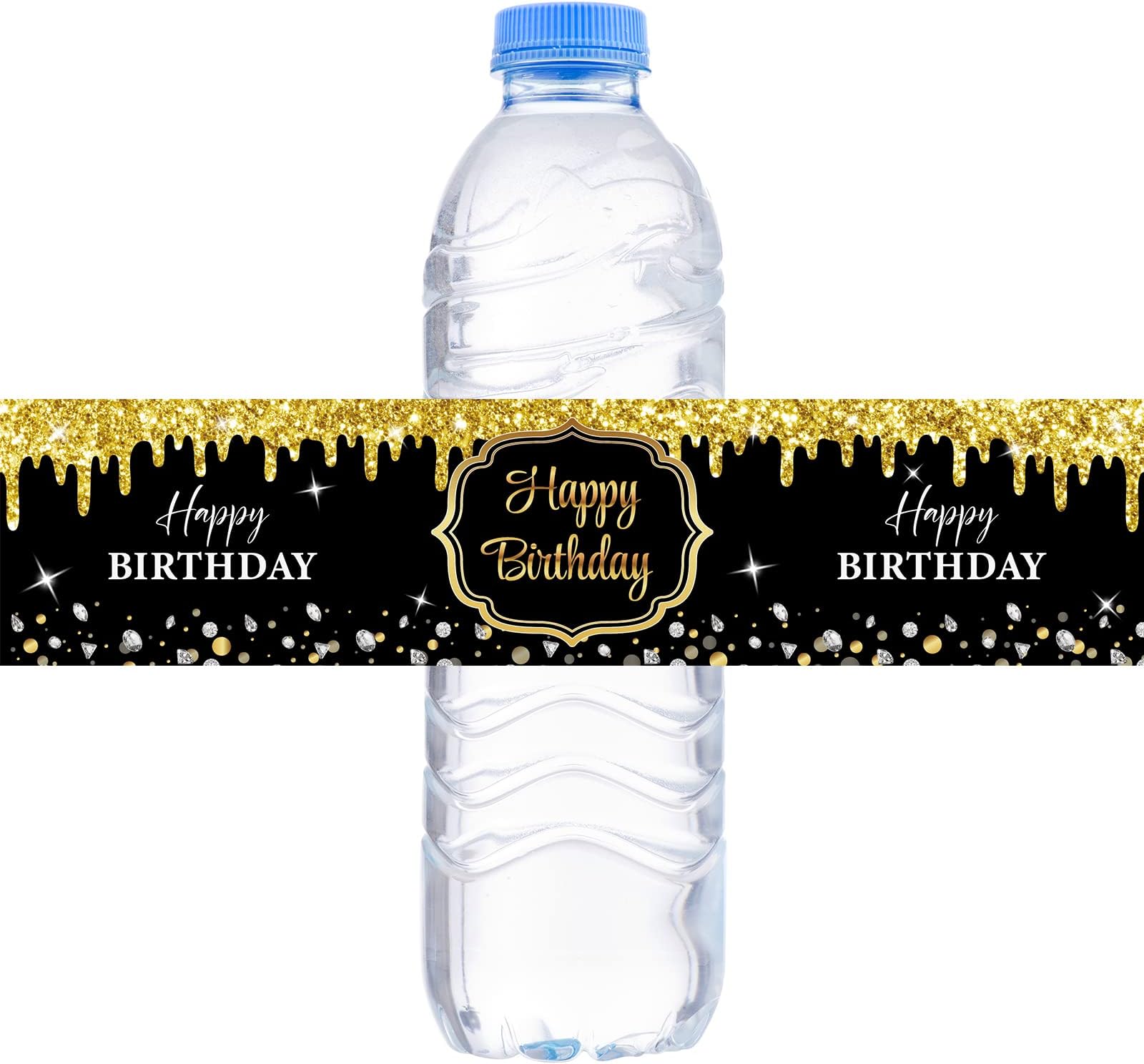 Amazon.com: Blue Happy Birthday Water Bottle Labels for Women/Men, Gold ...