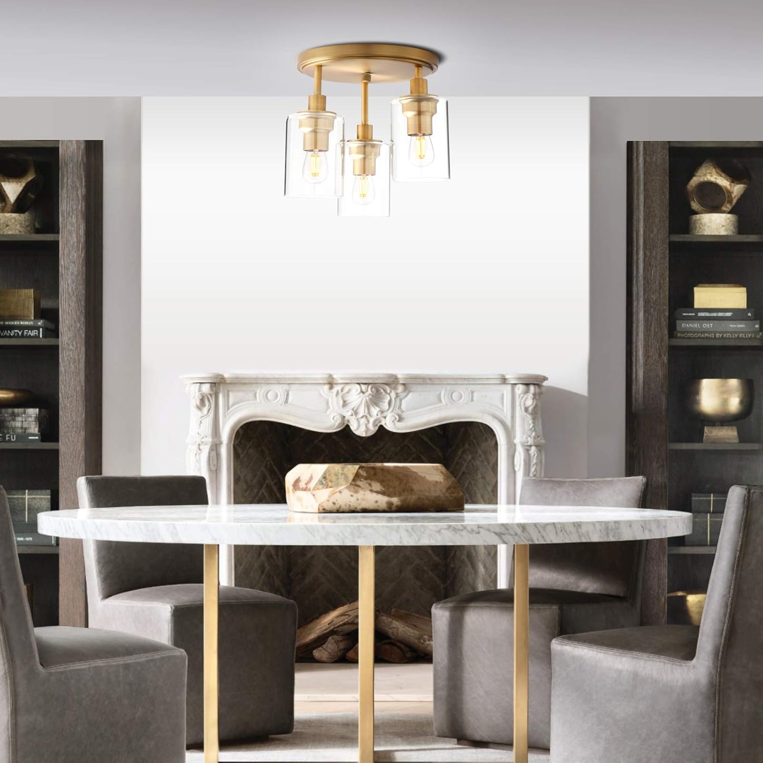 Pathson Industrial Ceiling Light Fixture, 3-Light Semi Flush Mount ...