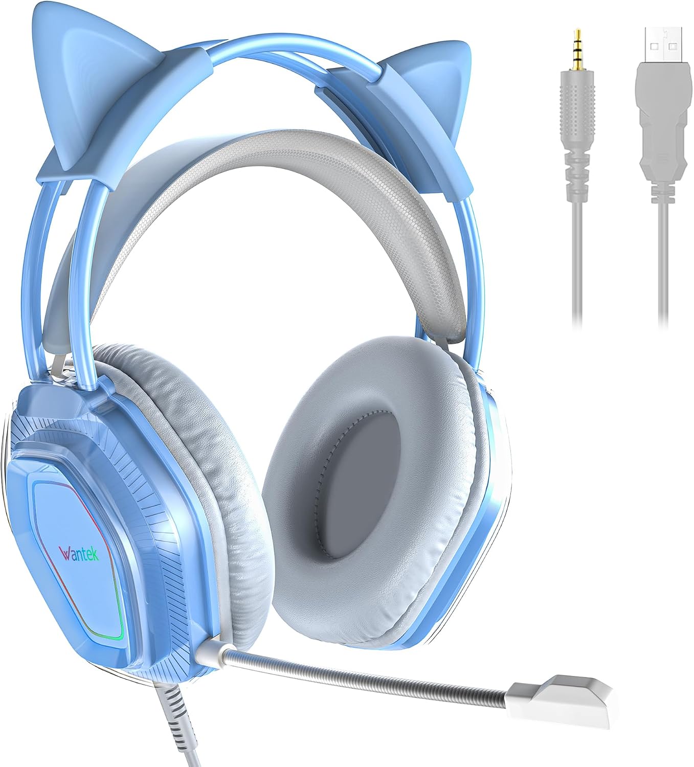 Amazon.com: Wantek Cute Cat-Ear Gaming Headset - 50mm Drivers, Noise ...