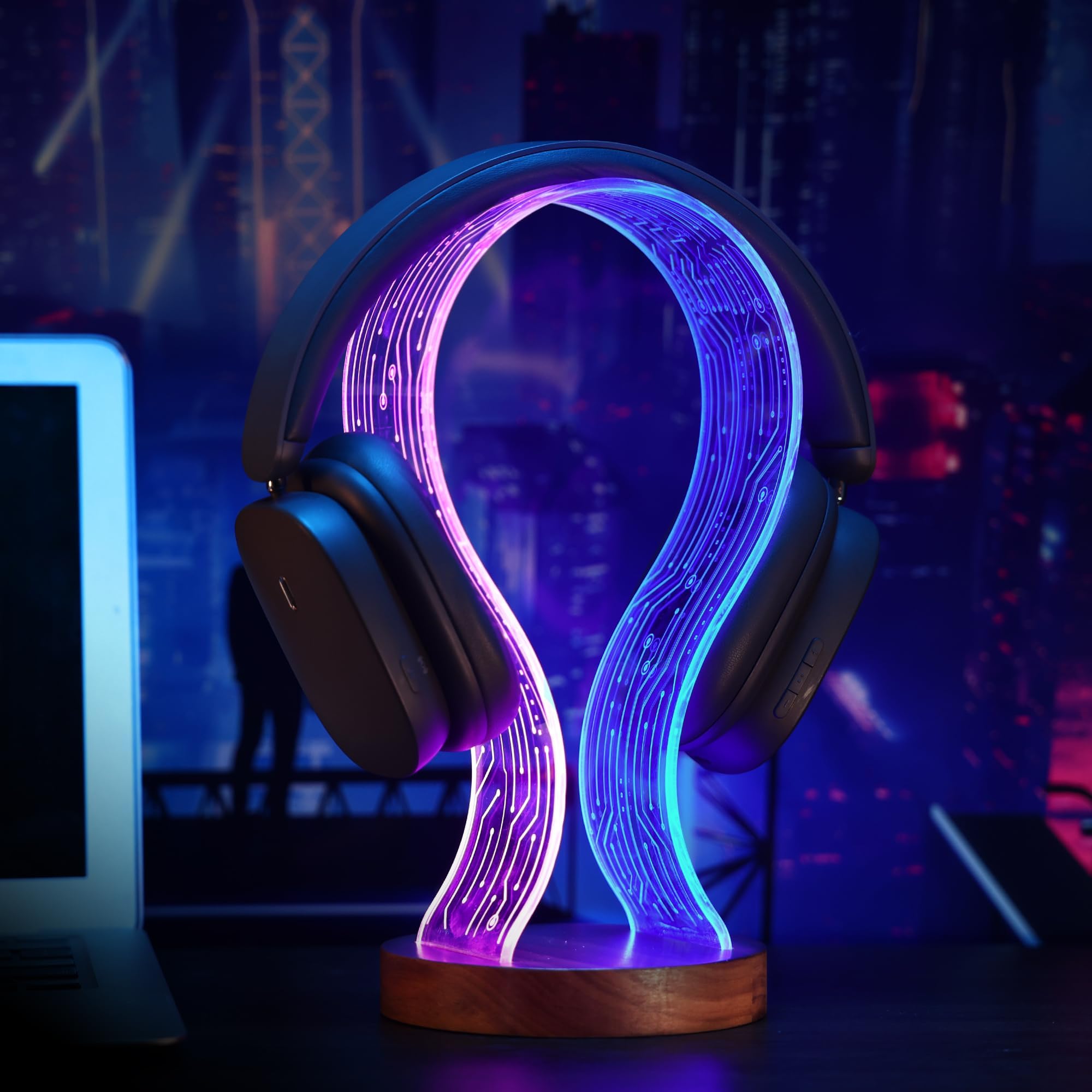 Amazon.com: Lampeez Headphone Stand Headset Holder with Blue Pink LED ...
