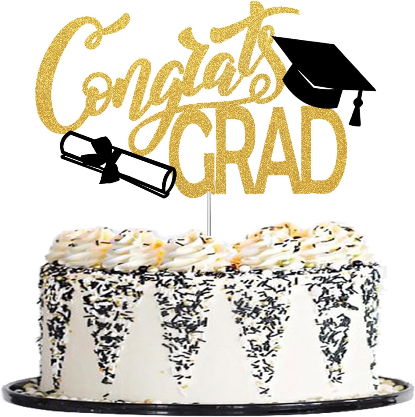 Amazon.com: JOJO FLY Gold and Black Congrats Grad Cake Topper ...