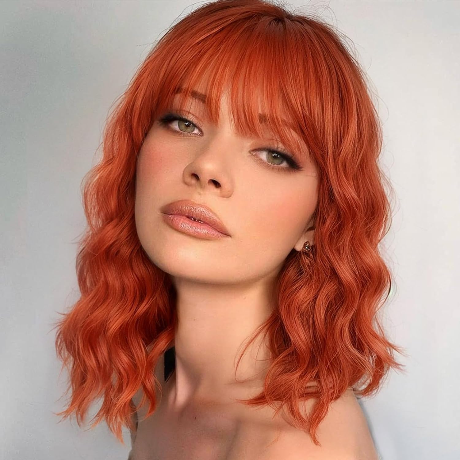 Amazon.com : Nnzes Short Orange red Wavy Wig with Bangs for Women ...