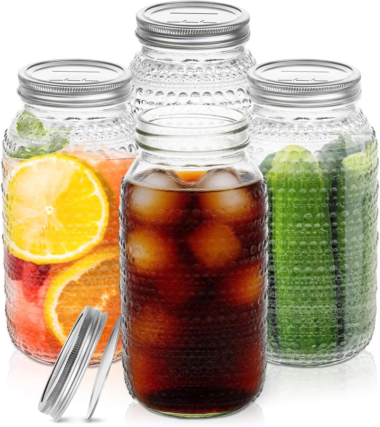 Amazon.com: FULGNU Wide Mouth Mason Jars 64 oz, 4 Pack Large Half ...