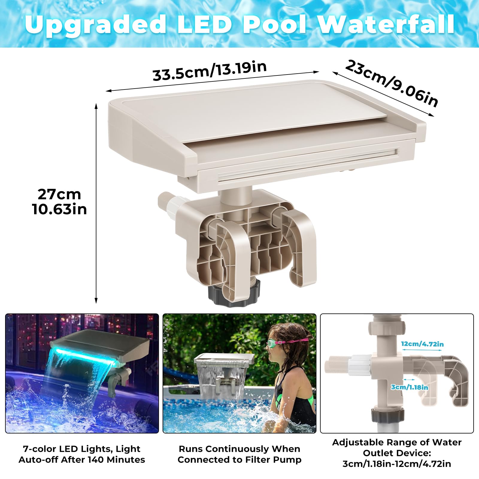 Snapklik.com : LED Pool Fountain Waterfall For Above Ground Pools, 7 ...