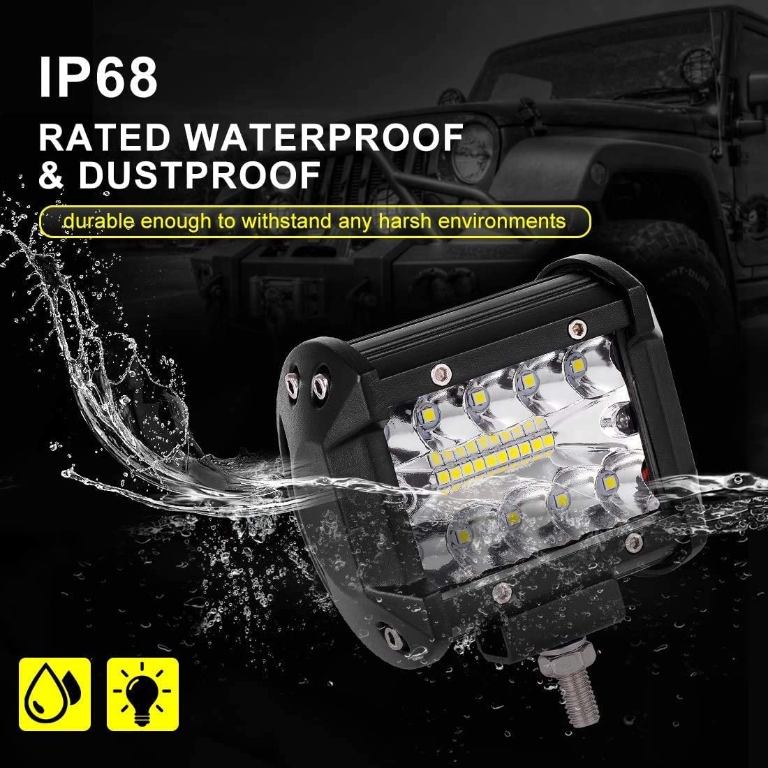 Snapklik.com : LED Light Pods, 4 Inch 60W LED Light Bar, Spot Flood ...