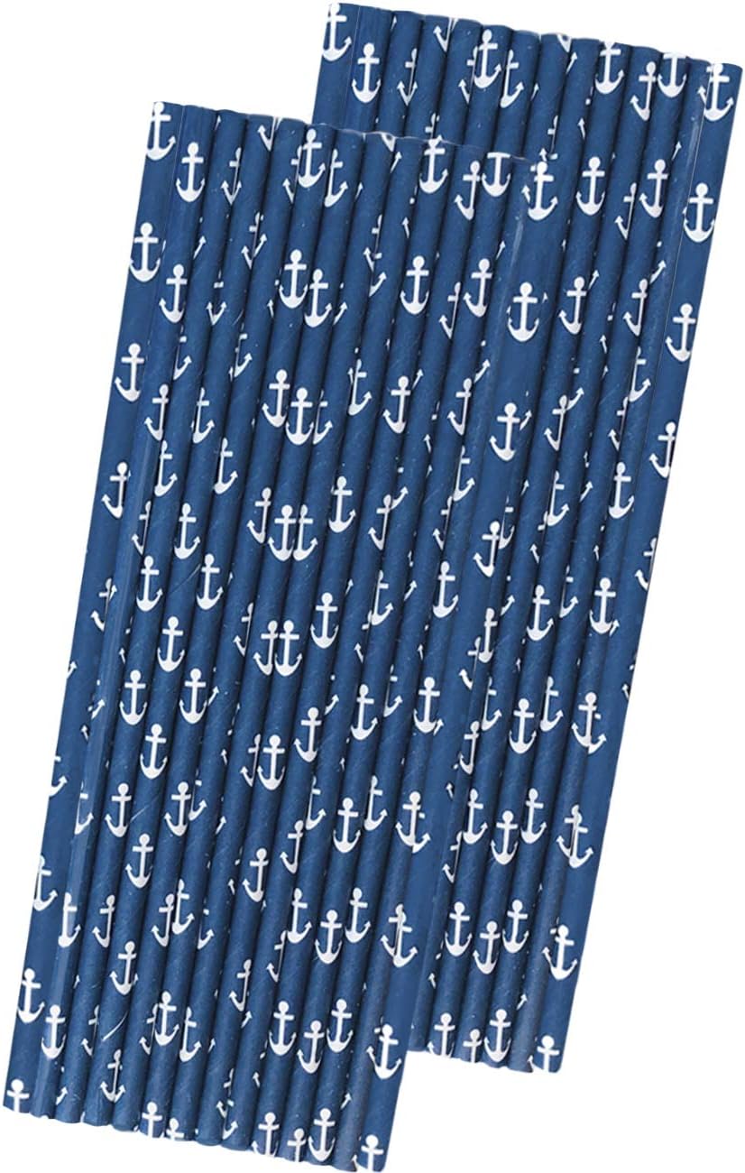 Amazon.com: Navy Blue Stripe Paper Straws - 100 Pack : Health & Household