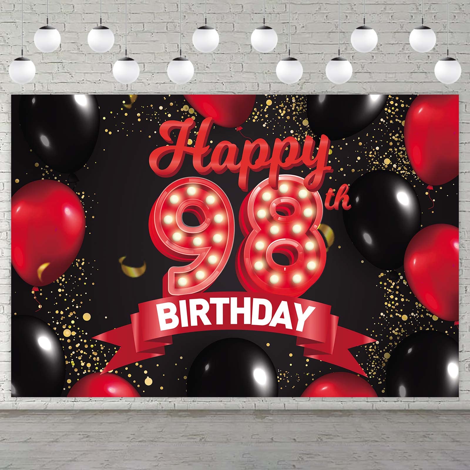 Amazon.com: Happy 98th Birthday Red and Black Banner Backdrop ...