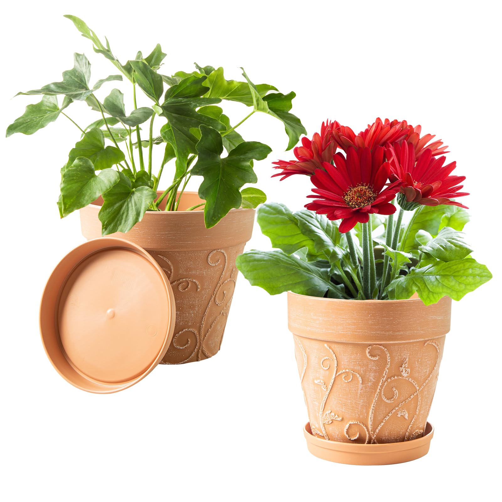 Amazon.com: Plant Pots Indoor with Drainage & Saucer, 2Pack 8 inch ...