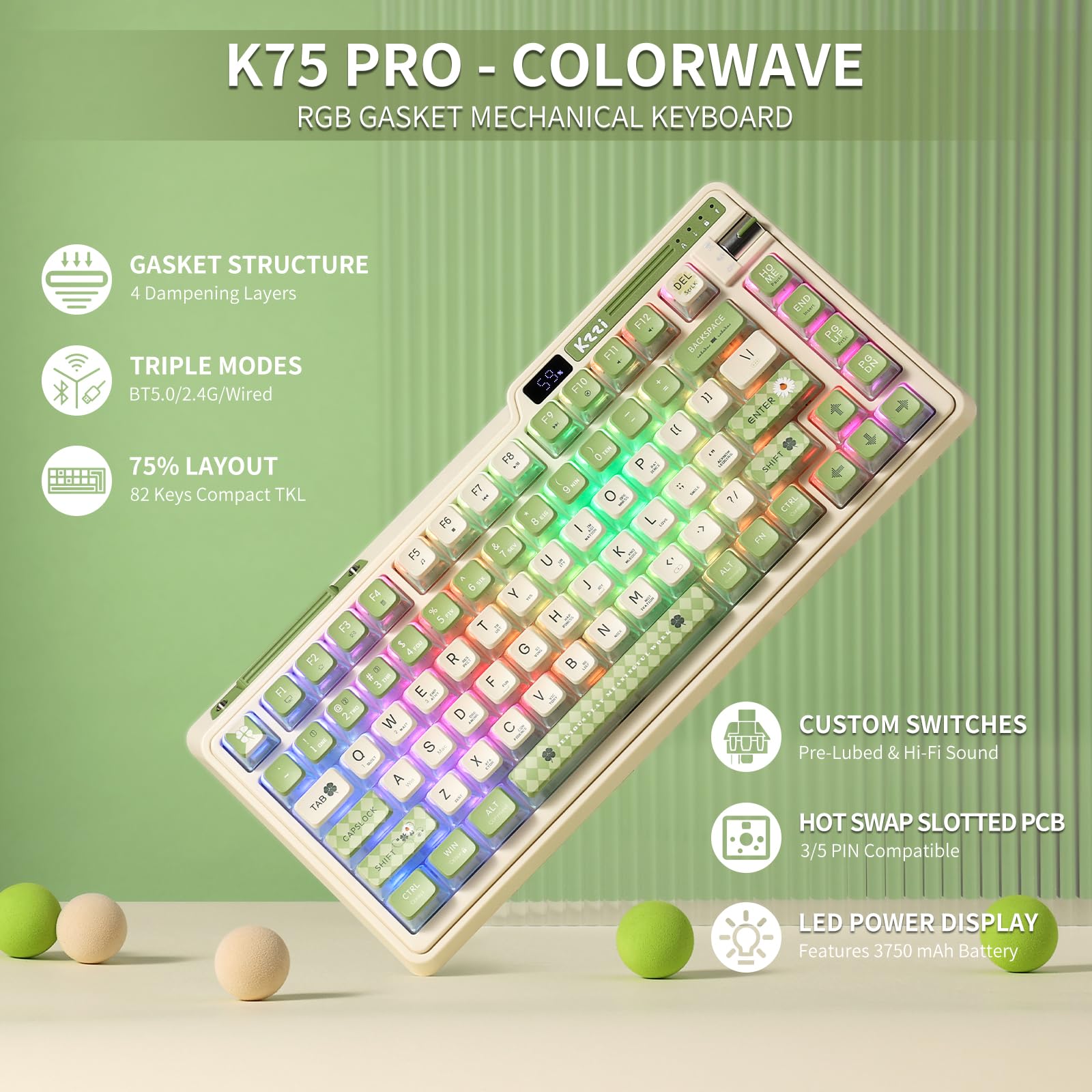 Snapklik.com : K75 PRO RGB 75% Wireless Gasket Mechanical Keyboard ...
