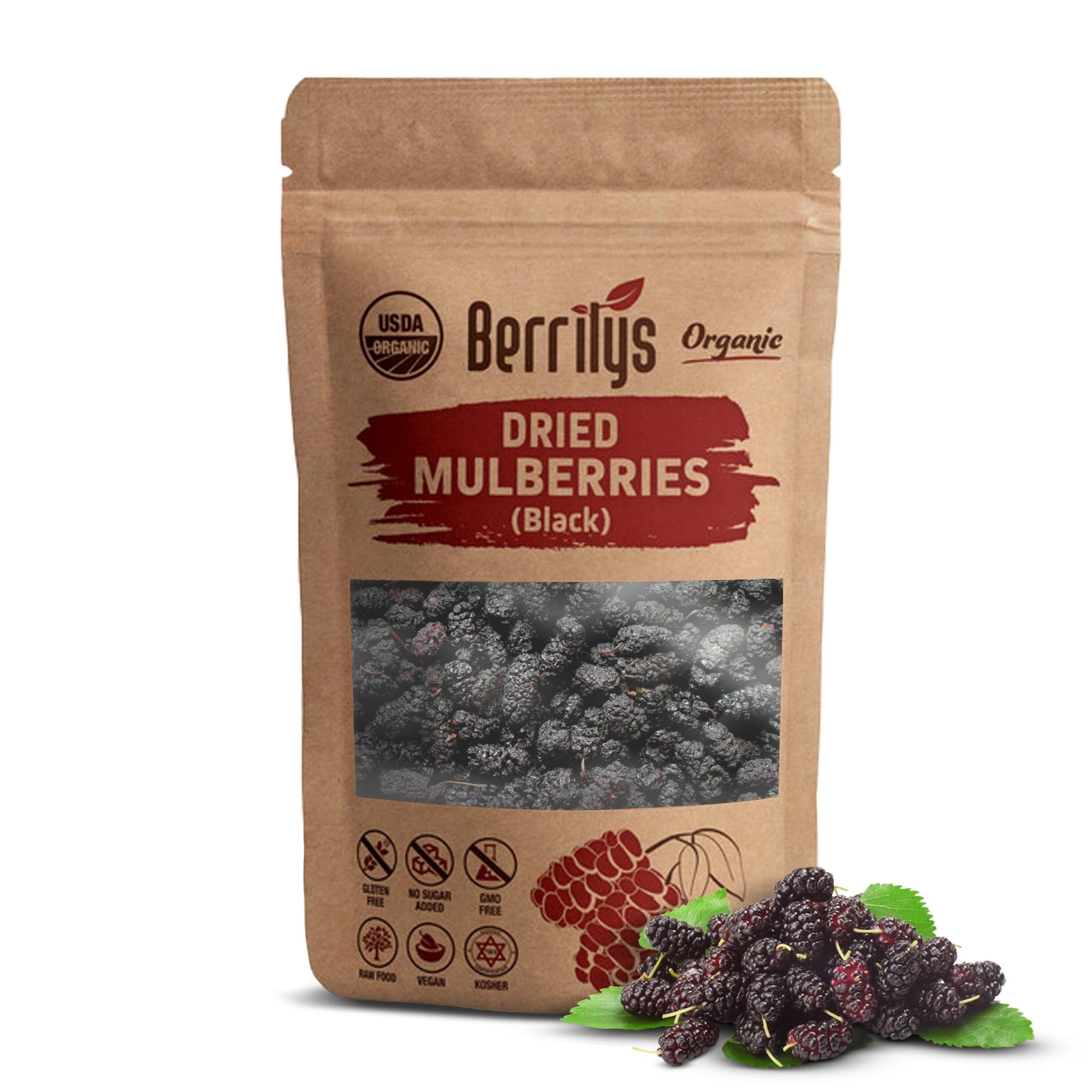Amazon.com: Berrilys Organic Dried Mulberries, Black, Dried Mulberry ...
