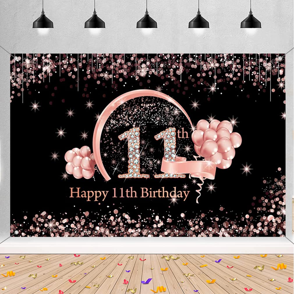 Amazon.com : Happy 11th Birthday Decorations Backdrop Banner for Girls ...