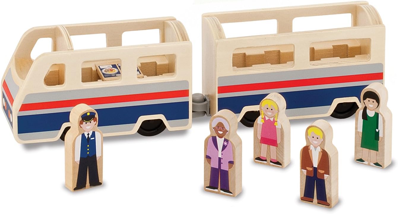 Amazon.com: Melissa & Doug Wooden Passenger Train With 2 Train Cars and ...