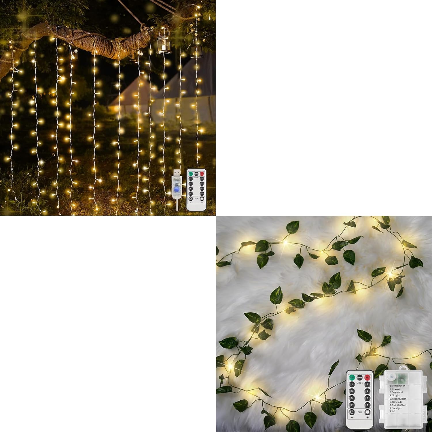 Amazon.com: suddus Curtain Lights USB,Vine with Fairy Lights Battery ...