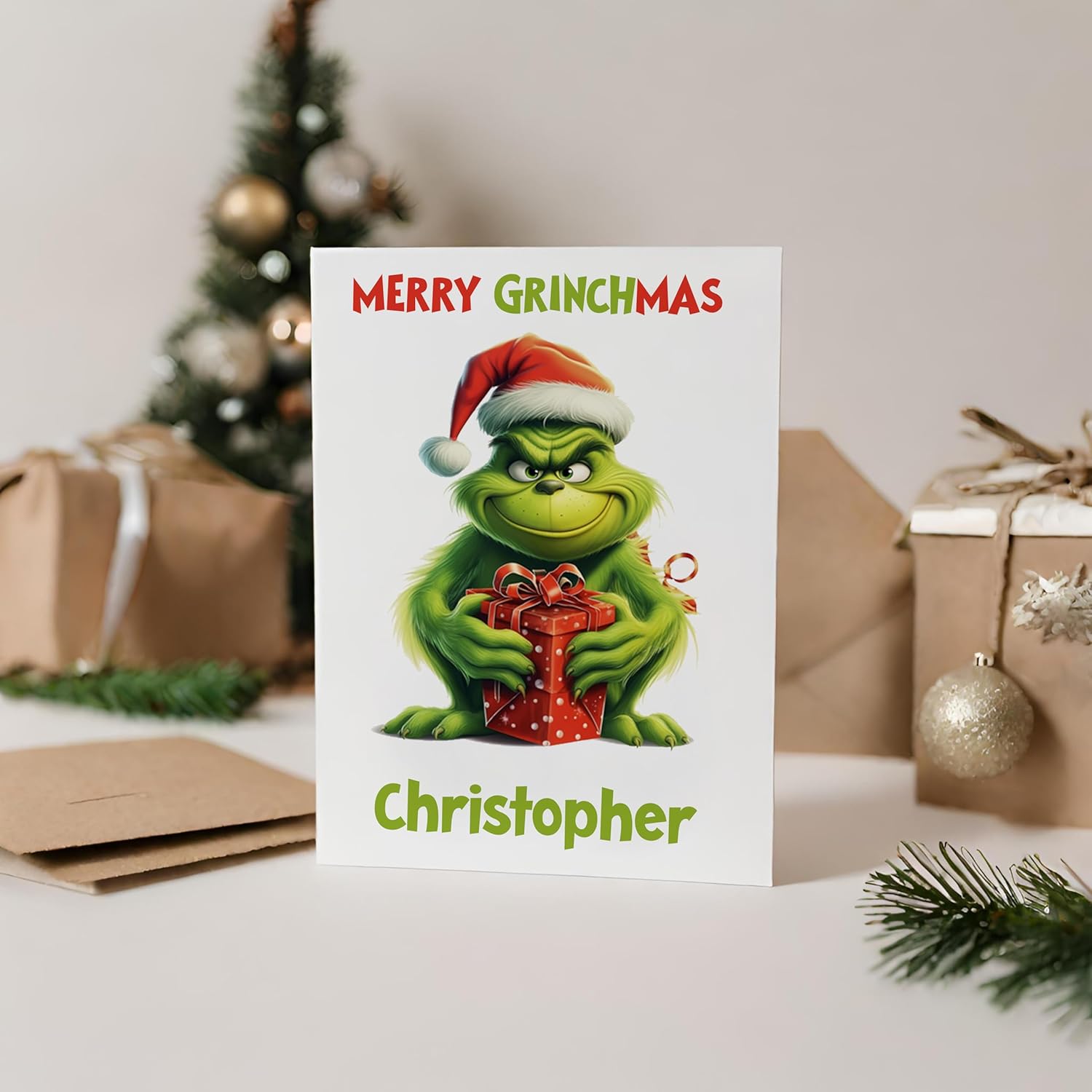 Personalised Grinch Christmas Card Funny – Merry Grinchmas Custom Name ...