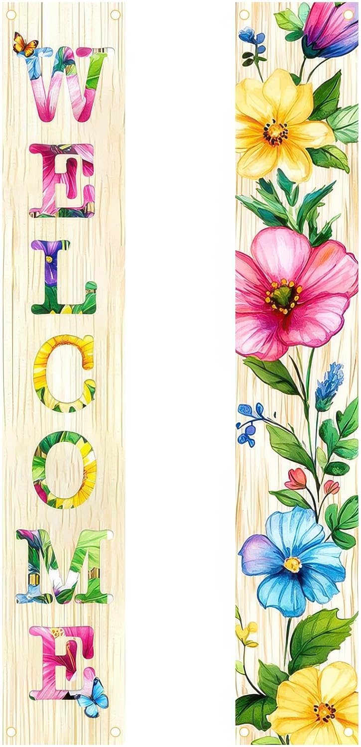 Amazon.com: Hometitute 2 Pcs Spring Summer Welcome Floral Porch Banners ...