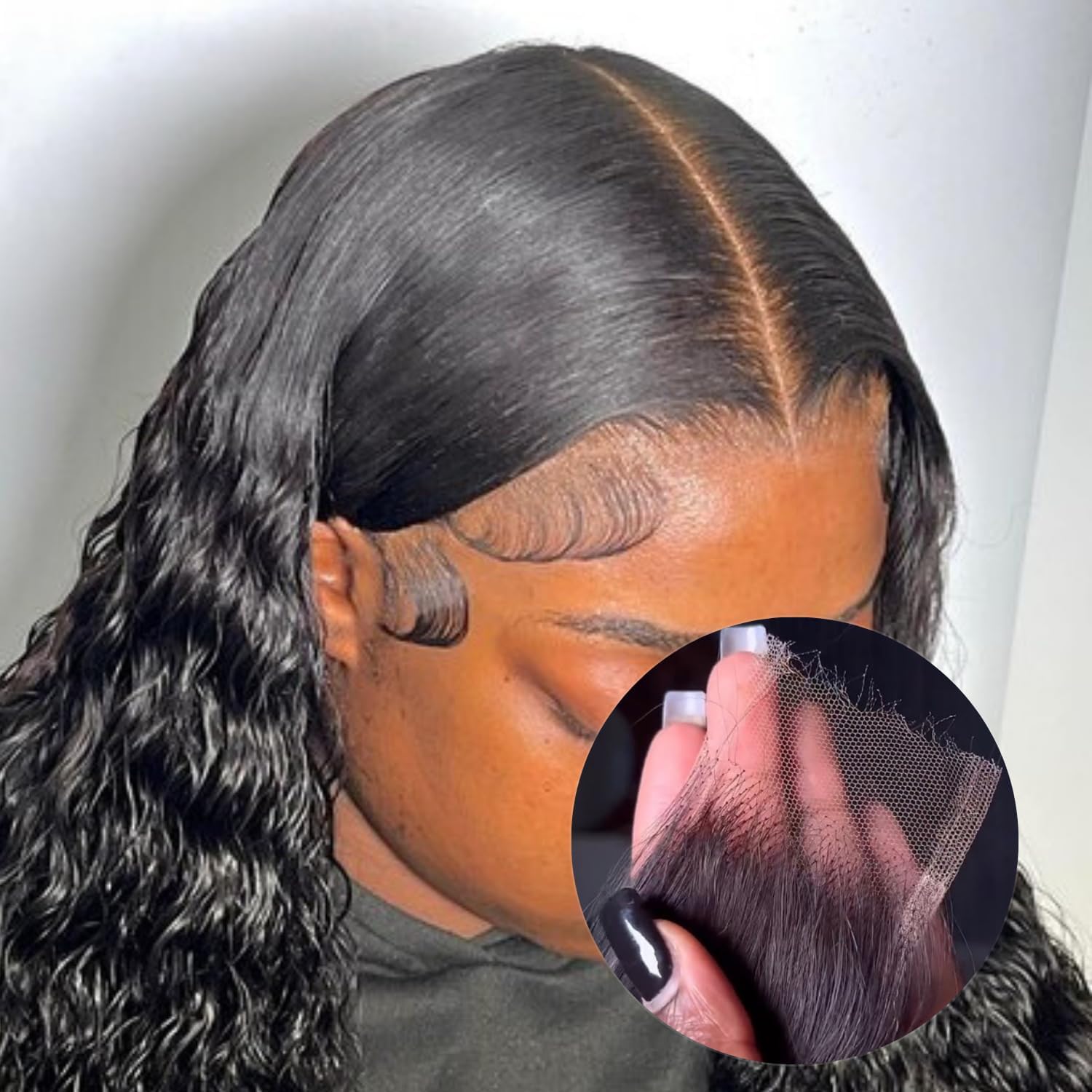 Invisible Part Closure Black Deep Wave 5x5 HD Transparent Lace Closure