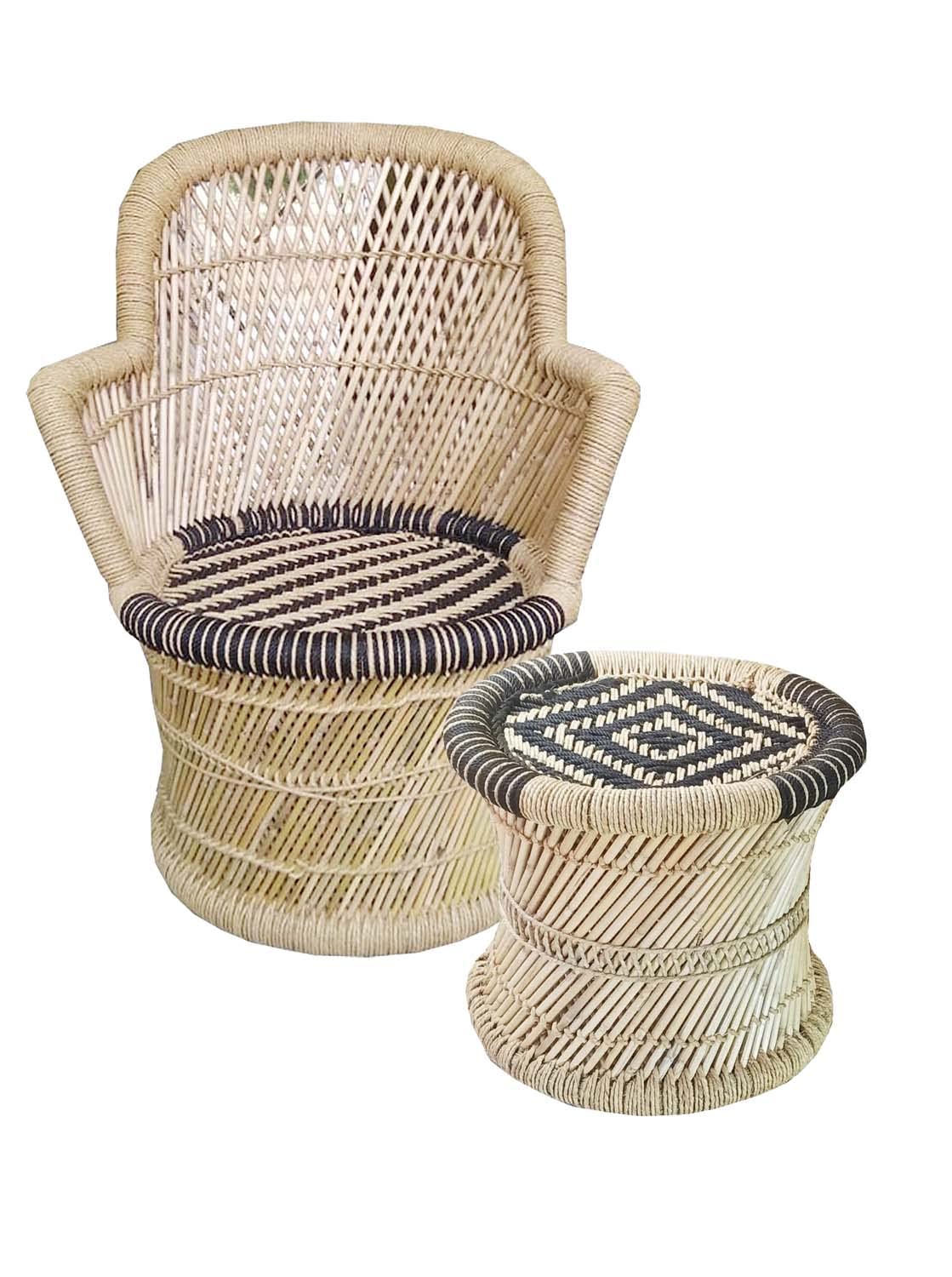 Harish Handmakers ! Handmade Bamboo Mudda Chair with Black & Beige with ...