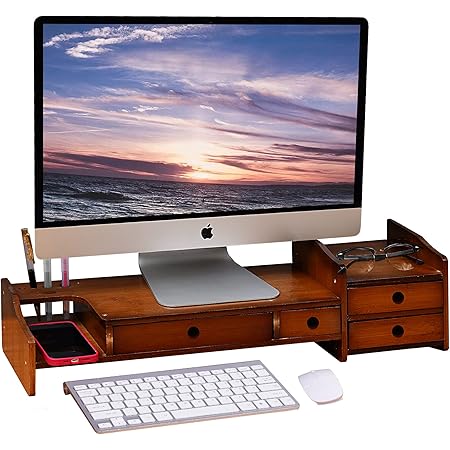Amazon.com: WAYTRIM 2-Tier Bamboo Monitor Stand, Wood Computer Monitor ...