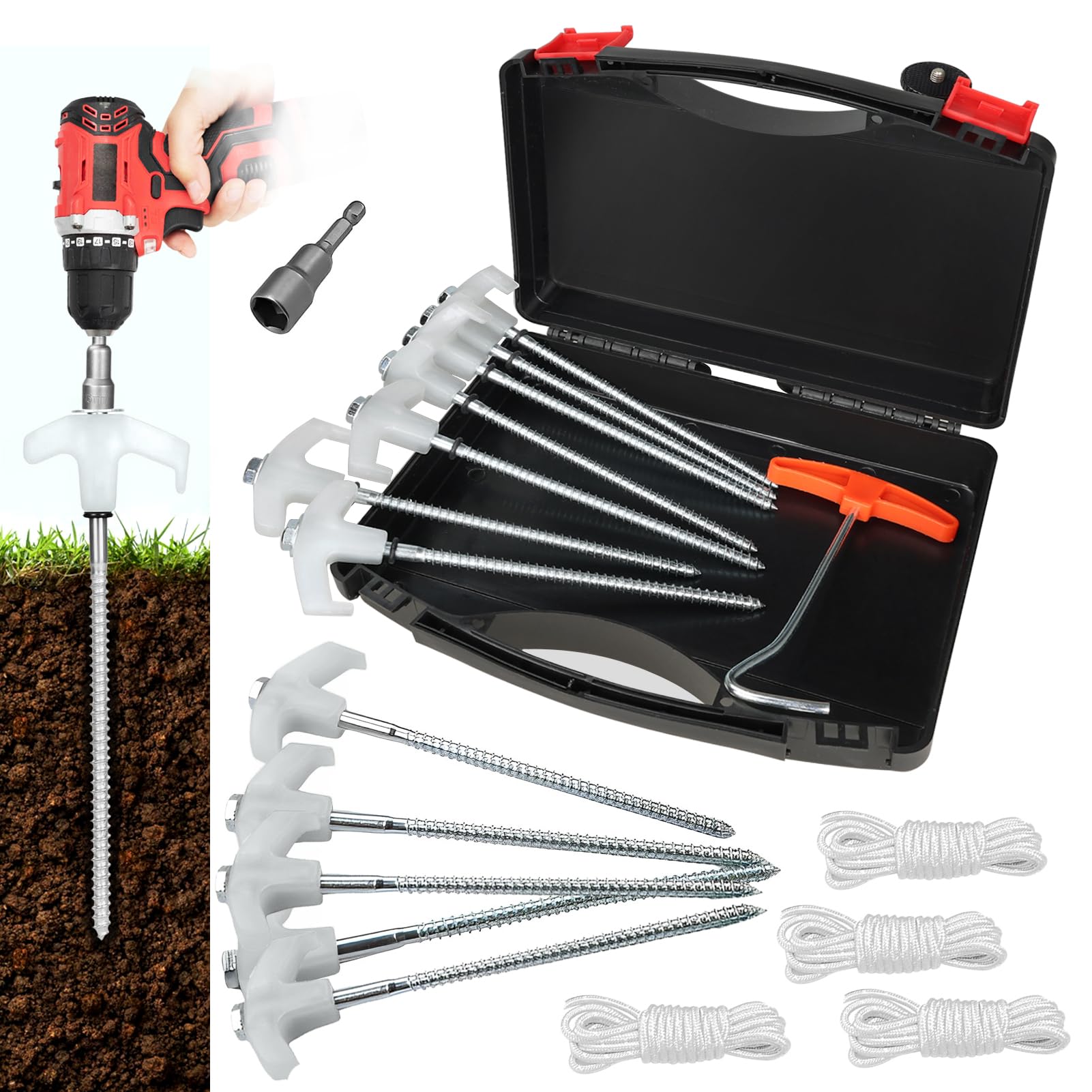 Amazon.com : 12 Pack Tent Stakes, 8" Ground Anchors Screw Drill in ...