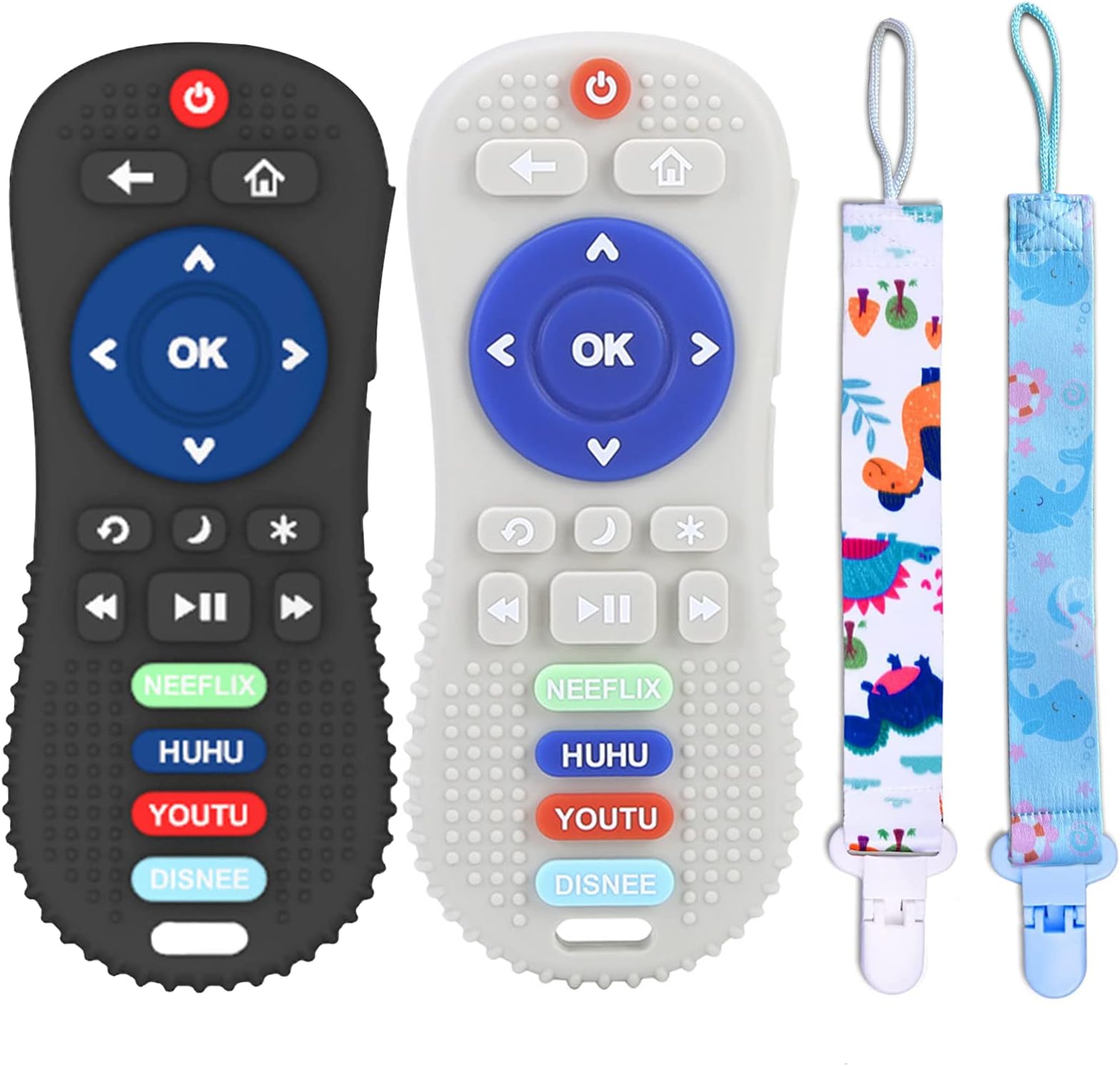 Amazon.com : 2 Pack Remote Baby Teether Toys for 6-24 Months, Soft ...