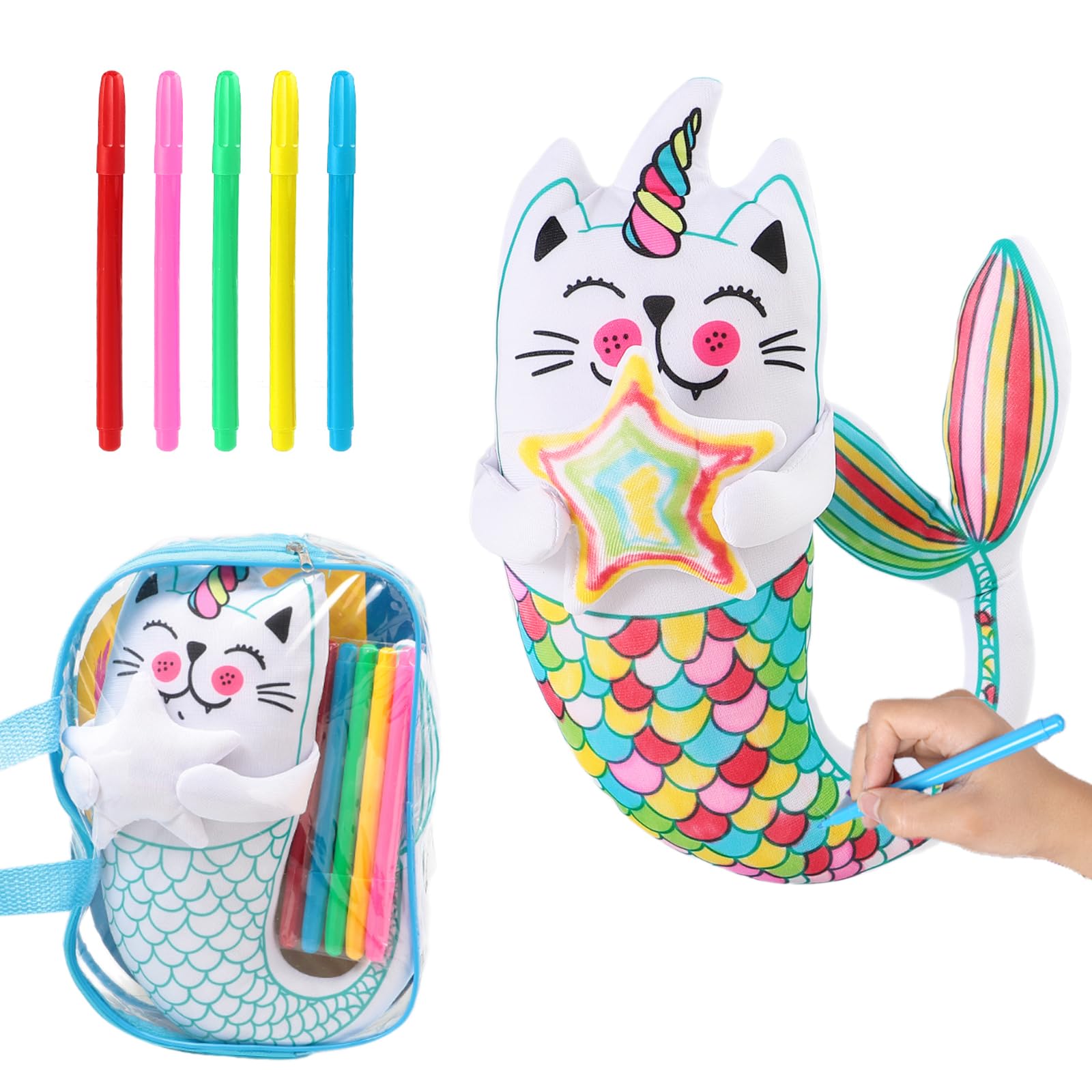 Amazon.com: DRAWMYTOY Coloring Plush Toy with 5 Washable Markers for ...