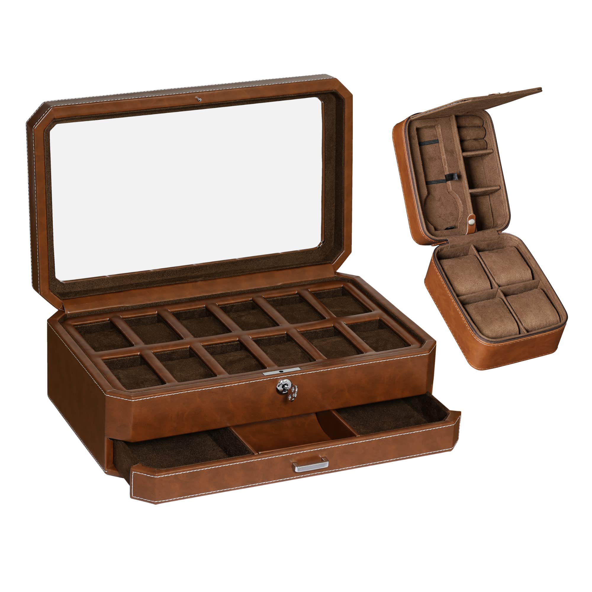 Amazon.com: Gift Set 12 Slot Leather Watch Box with Valet Drawer ...