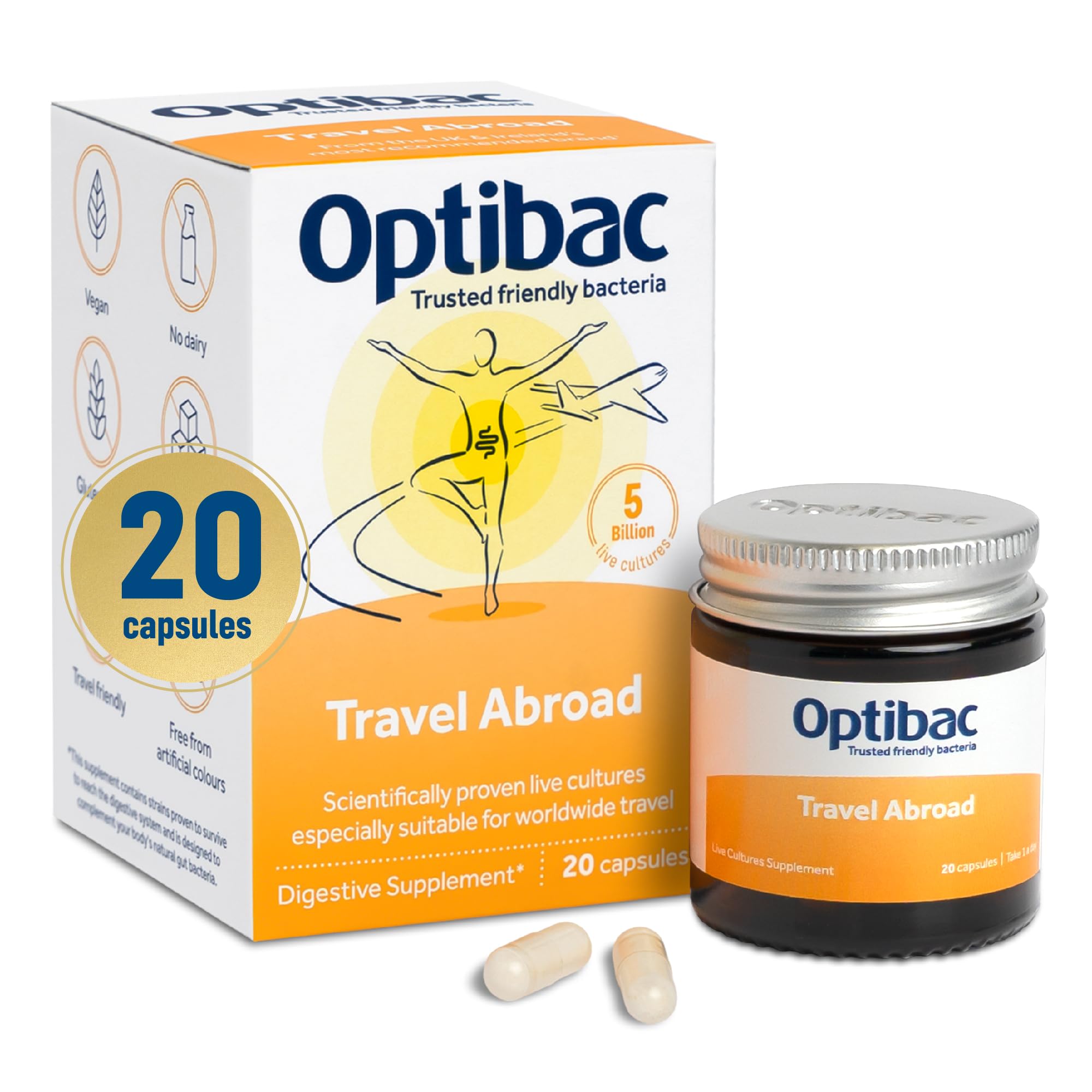 Optibac Travel Abroad Probiotics Vegan Digestive Probiotic Supplement ...