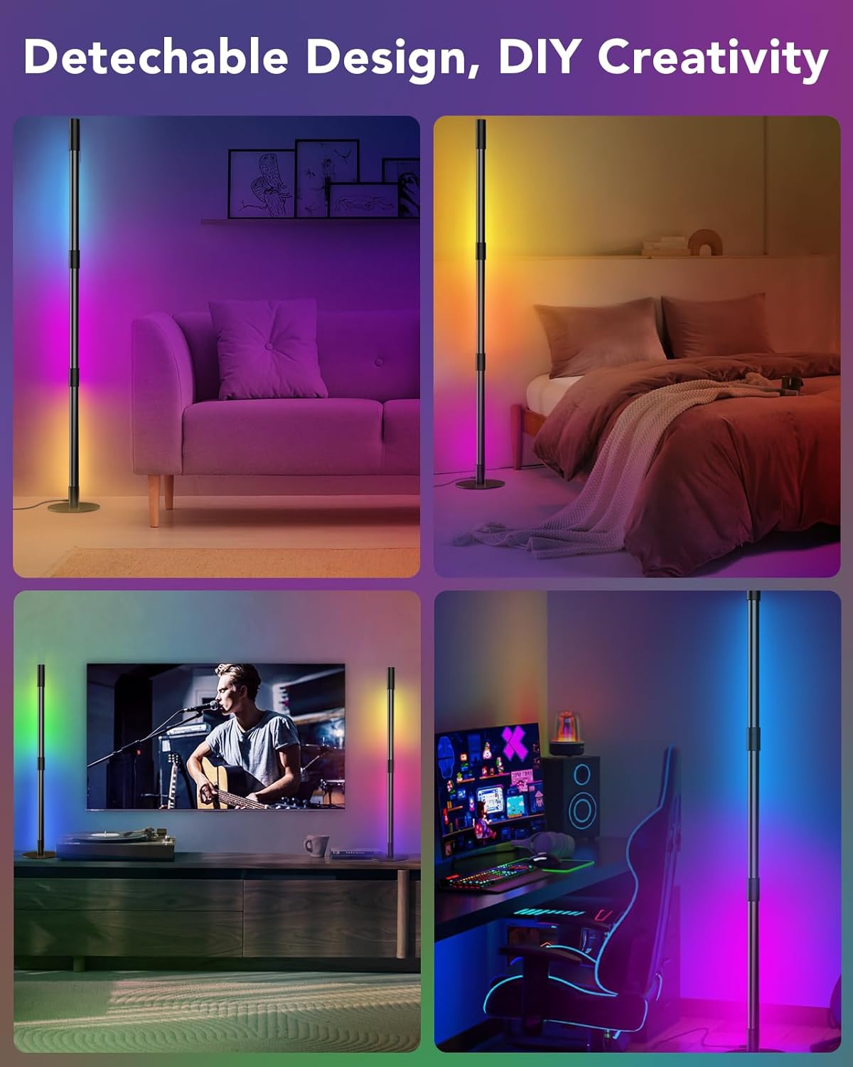 Lámpara de pie de esquina RGB, lámpara de esquina LED giratoria de 360 ...