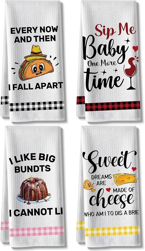 Amazon.com: HSSPIRITZ Funny Kitchen Towels, Cute Decorative of 4 Dish ...