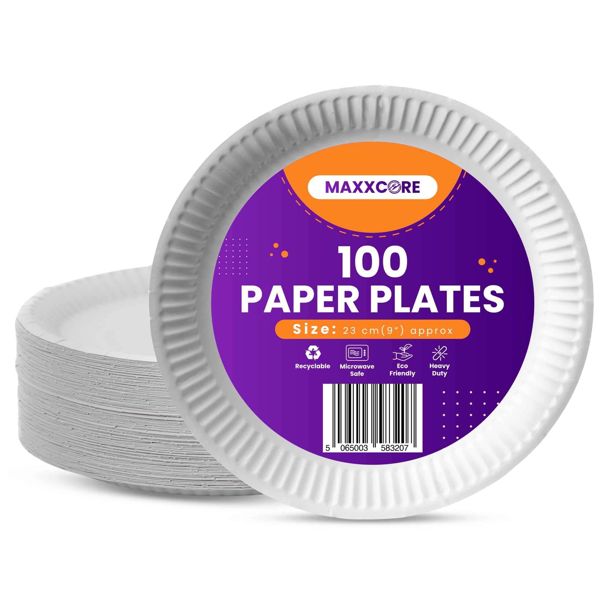 MaxxCore Paper Plates 9 inch - 100-Pack Disposable Plates - Heavy Duty ...
