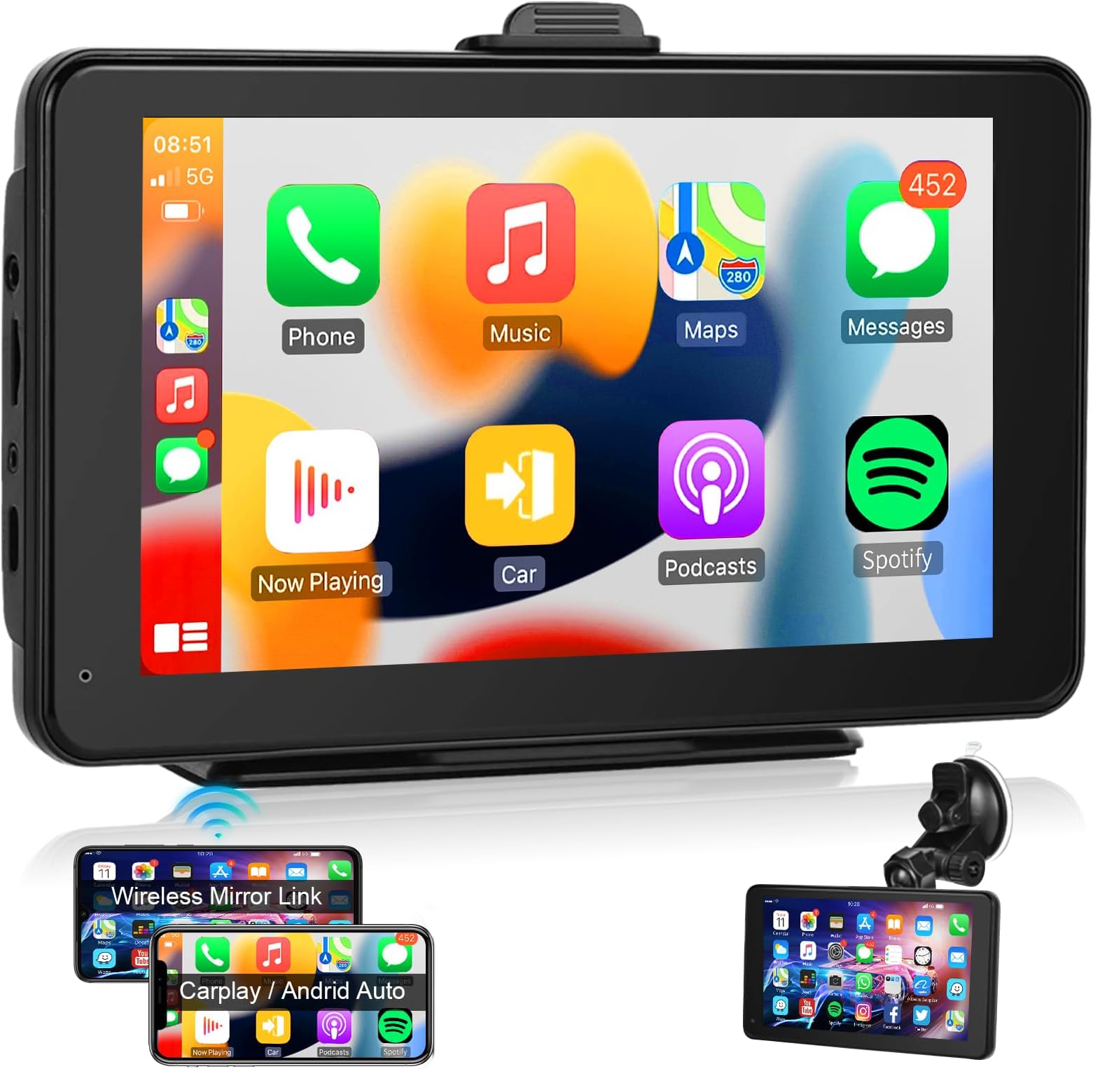 Wireless CarPlay Android Auto Mirror Link Senza Fili, 7 Pollice ...