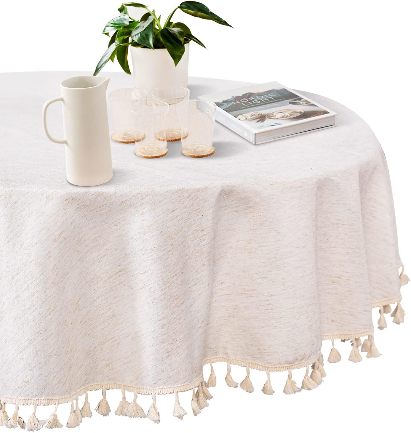Amazon.com: MYSKY HOME Table Cloth 60 in Round Cotton Tablecloth, Heavy ...
