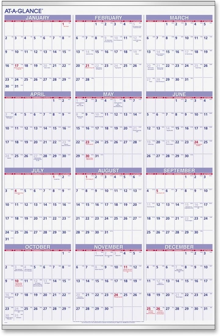 Amazon.com: AT-A-GLANCE Recycled Monthly Wall Calendar, Large Wall ...