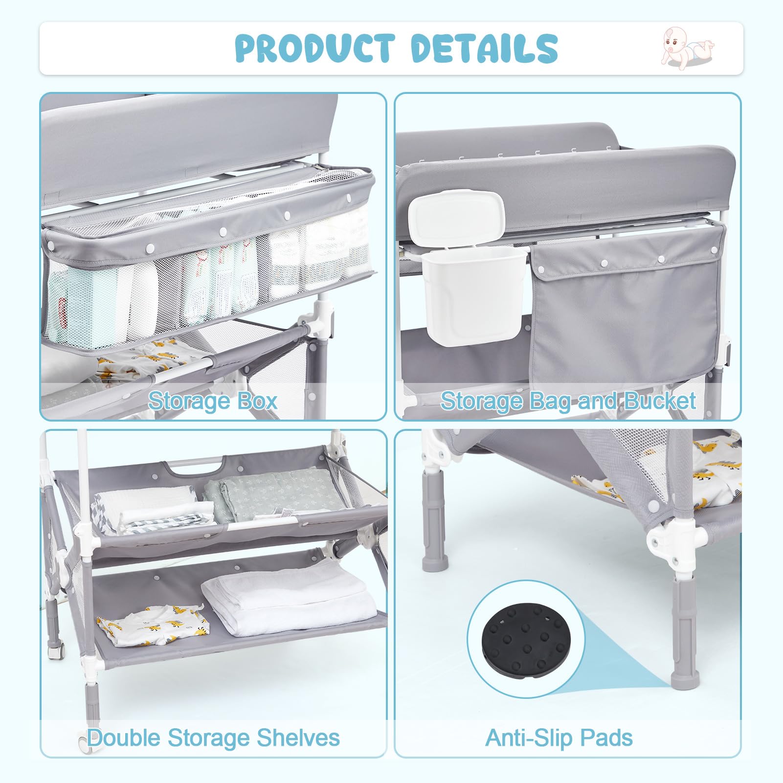 Babevy Portable Baby Changing Table, Foldable Diaper Change Table with ...