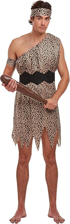 Henbrandt Adult Men’s Caveman Fancy Dress Stone Age Prehistoric Leopard ...