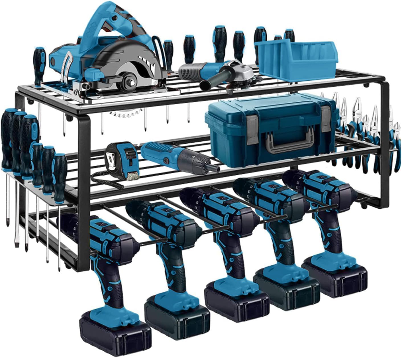 Kensbro Heavyduty Tool Rack 3 Levels Tool Wall Metal for 5 Power Tools ...