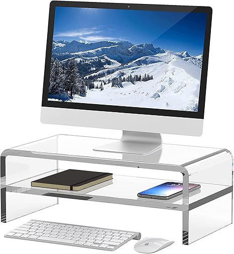 Egchi Clear Acrylic Monitor Stand Riser 2 Tier, 5.5 Inches High Clear ...