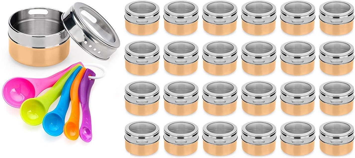Amazon.com: Stainless Steel Magnetic Spice Jars - Bonus Measuring Spoon ...