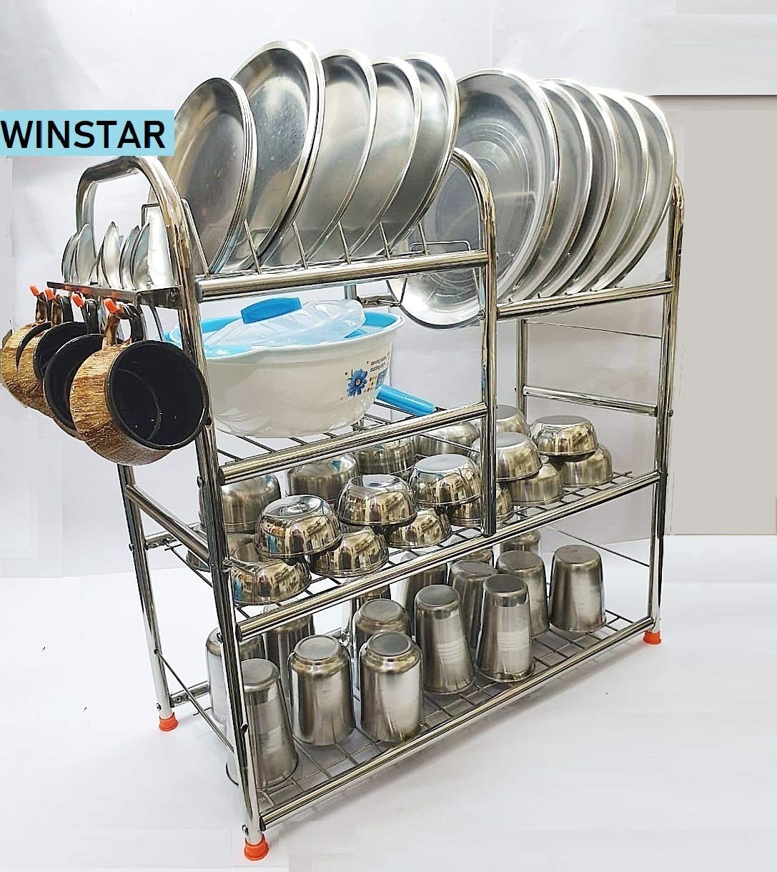 WINSTAR Stainless Steel 4 Layer Wall Mount Kitchen Dish Rack | Utensils ...