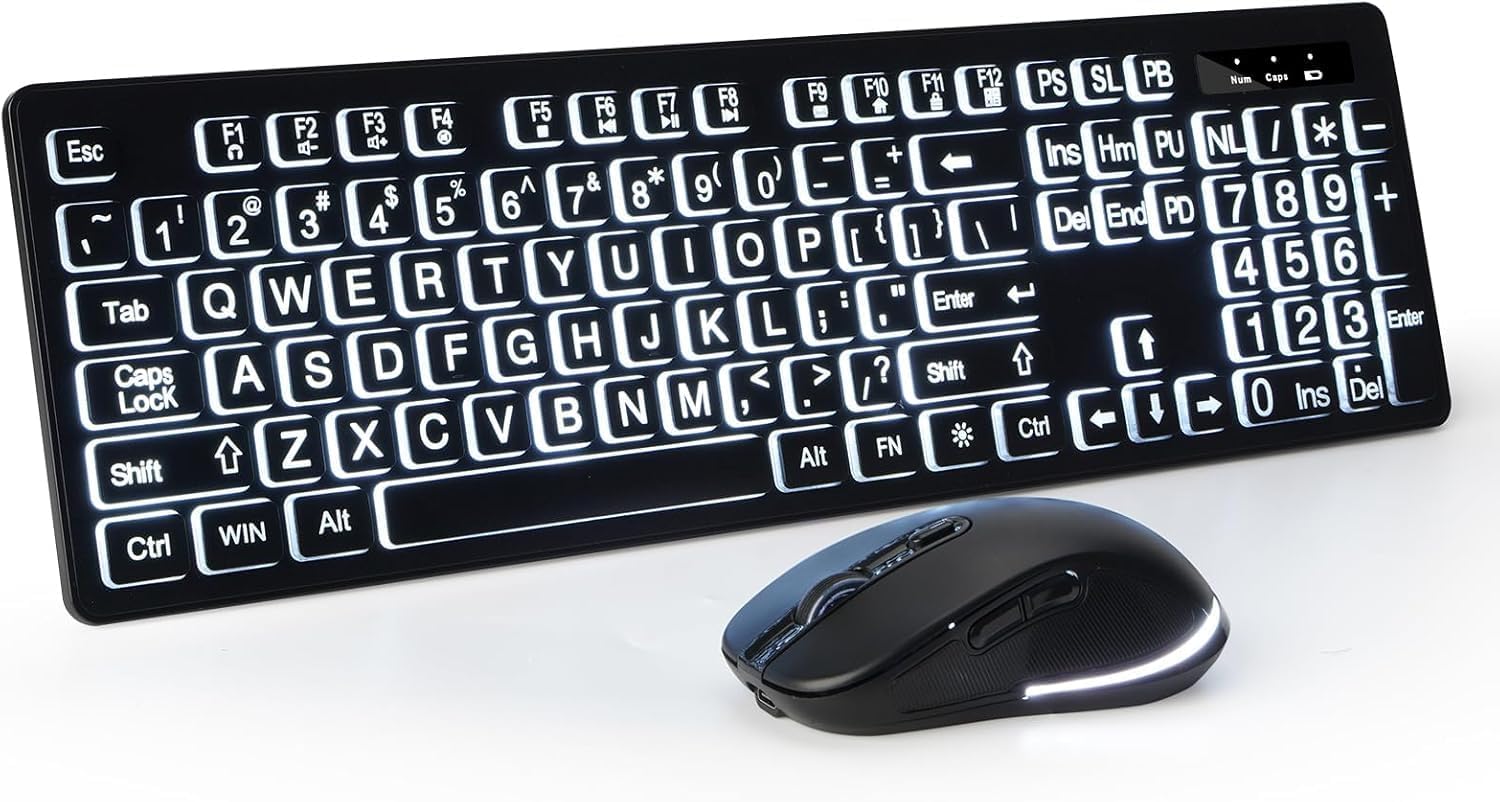 Large Print Wireless Keyboard and Mouse - Backlit Key board, Oversize ...