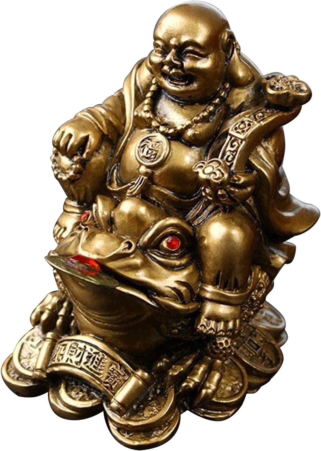 Amazon.com: BRABUD Brass Sitting Laughing Buddha with Money Frog ...