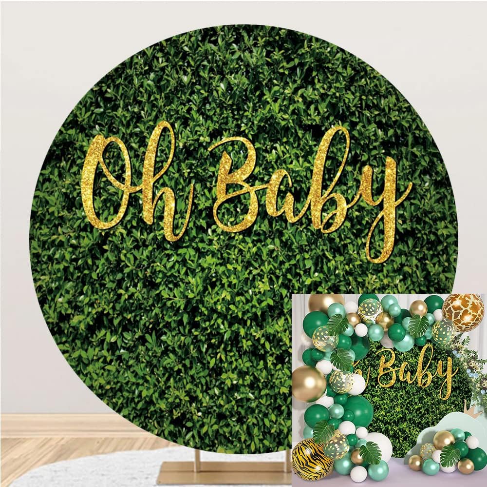Amazon.com : AOFOTO 6x6ft Greenery Oh Baby Round Backdrop Cover for ...