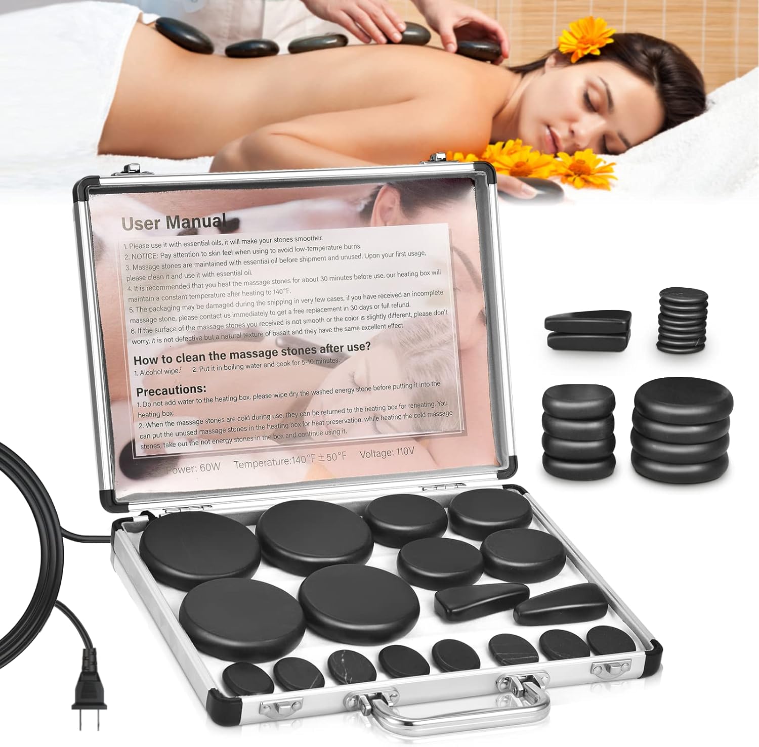 Amazon.com: Granpay 18PCS Hot Stones for Massage with Warmer, Hot ...