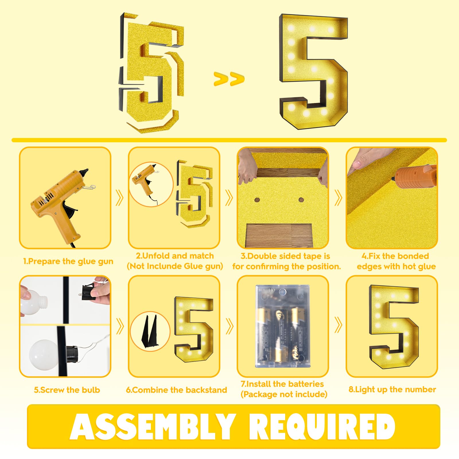 Snapklik.com : 4FT Marquee 5 Numbers, Light Up 5 Glitter Gold Giant ...