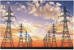 Amazon.com: Transmission Electric Power Lines Sunset Room Aesthetics ...