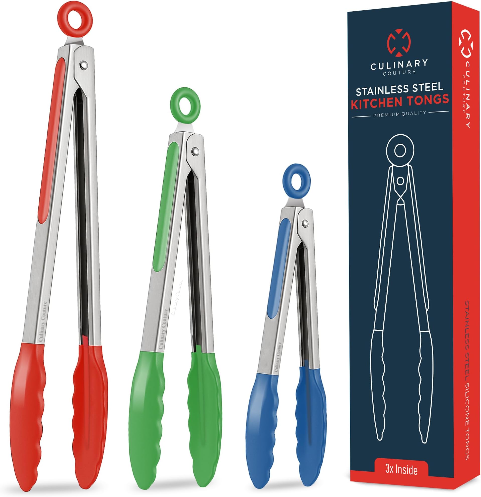 Amazon.com: Popco 3-Piece Kitchen Tongs Set – Stainless Steel Heat ...