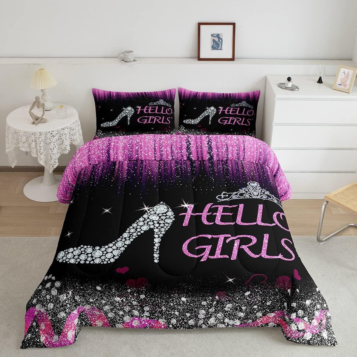 Amazon.com: Feelyou Hello Girls Comforter Set for Girls Glitter (No ...