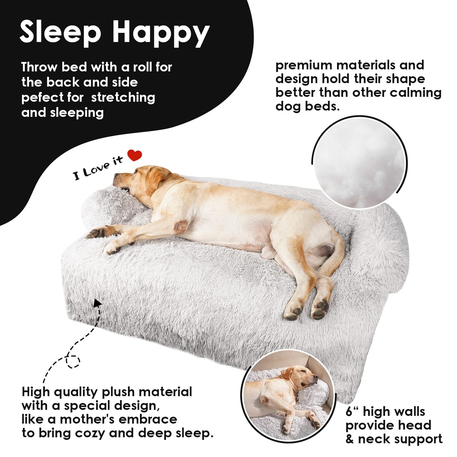 DOGKE X-Large Washable Removable Calming Dog Bed,Fluffy Plush Dog Couch ...
